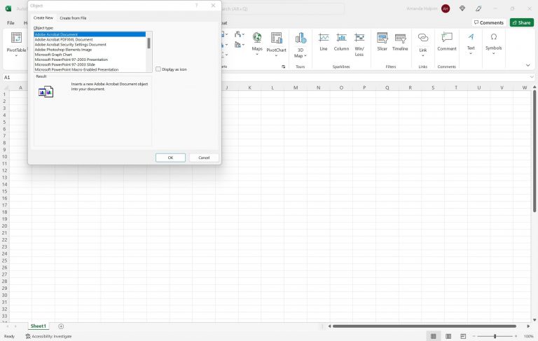 ExcelでPDFを挿入する方法