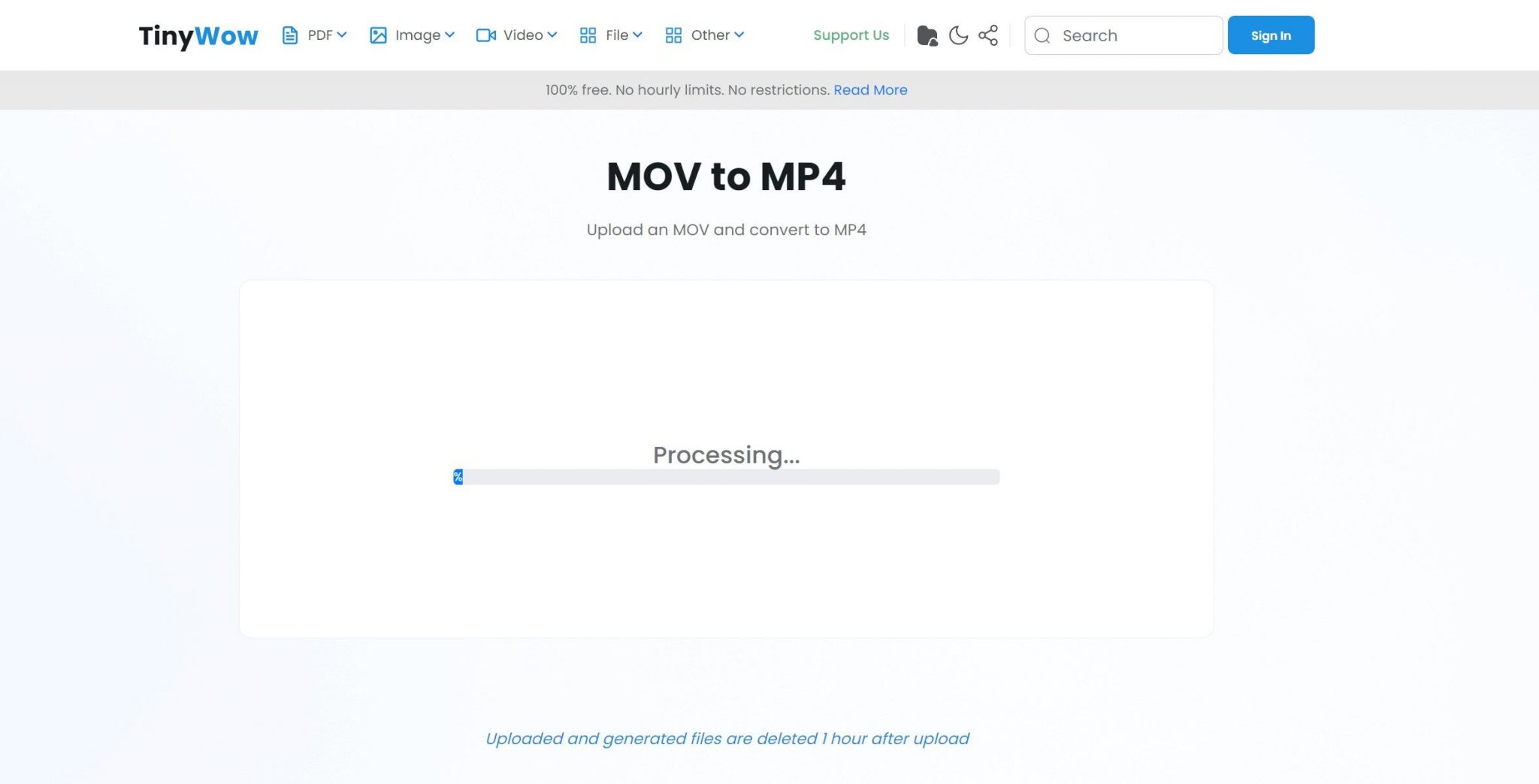 アップロード制限なしでMOVをMP4ファイルに変換するためにTinyWowを使用する